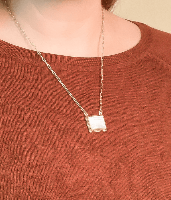 Carved Mother of Pearl Pendant Necklace- Horizontal – Michelle Starbuck Designs